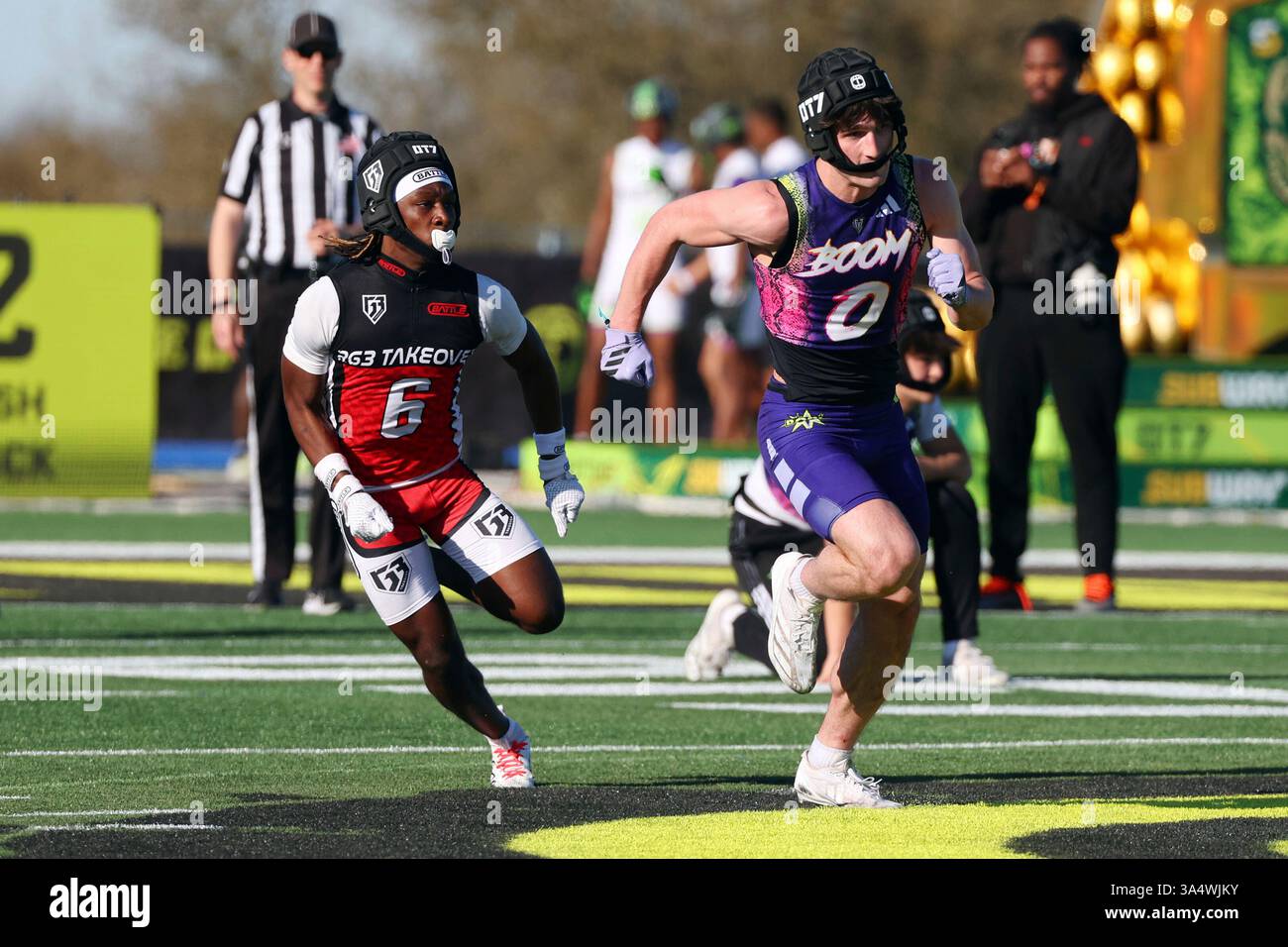 RG3 Takeover defensive back Isaiah Moore (6) covers Midwest Boom wide ...