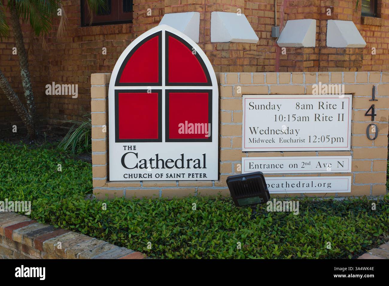 Sign for The Cathedral Church of Saint Peter. Editorial Use Only St. Petersburg, Florida, USA ...
