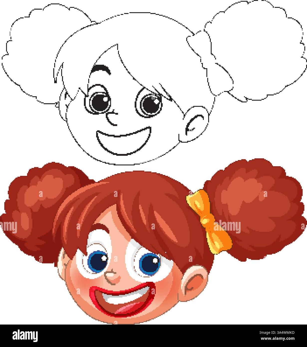 Colorful and black-and-white vector of a smiling clown girl with ...