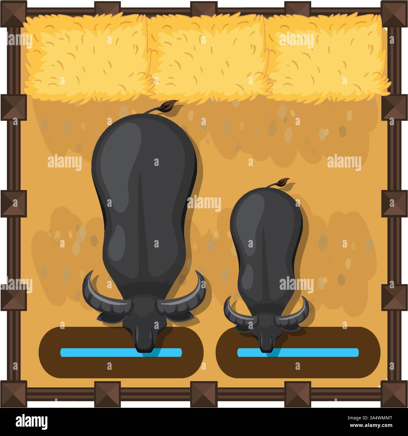 Buffalo eating hay in barnyard Stock Vector Images - Alamy