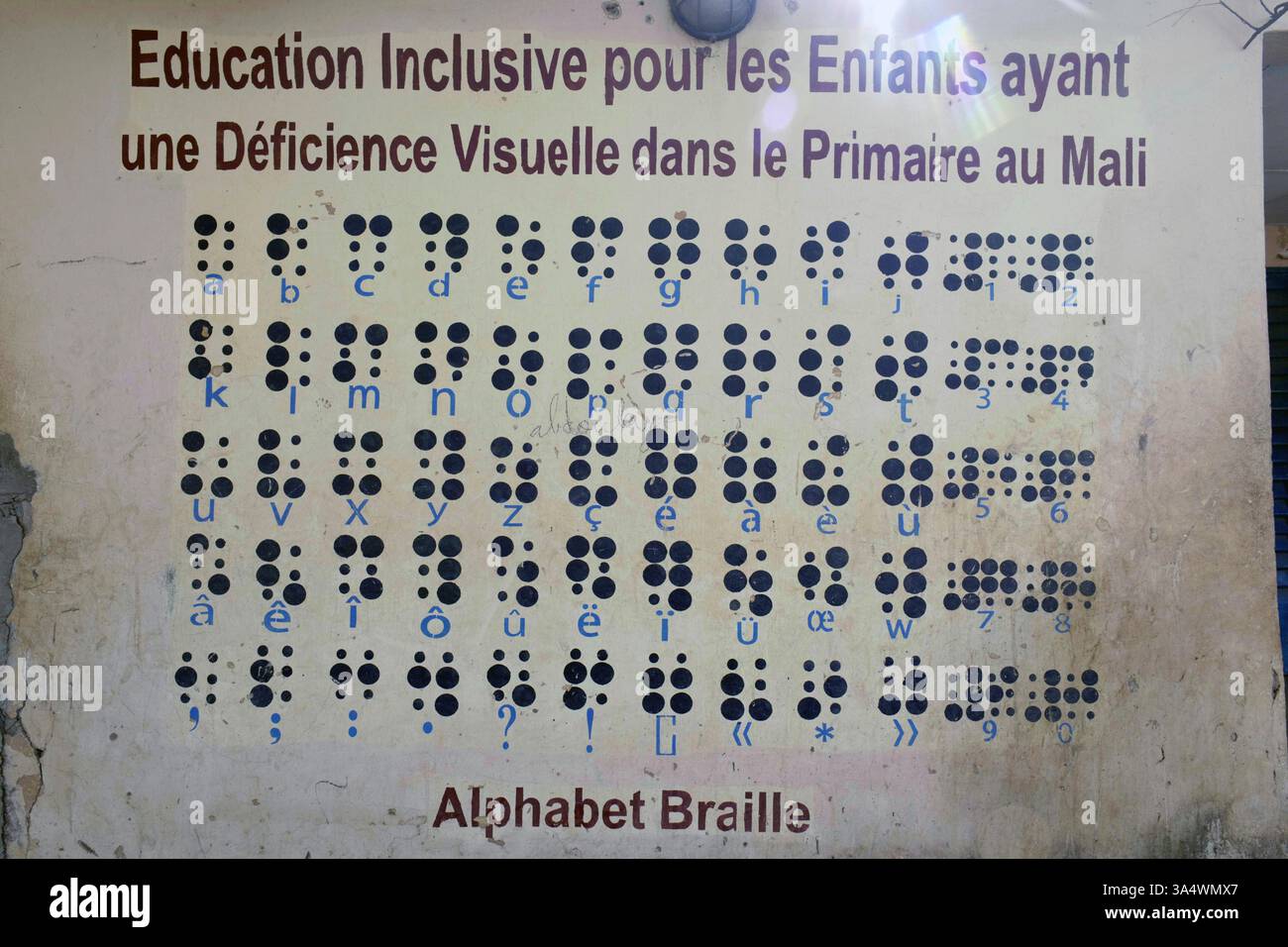 A Braille alphabet on display in Bamako, Mali, Sunday, Jan. 26, 2025 ...