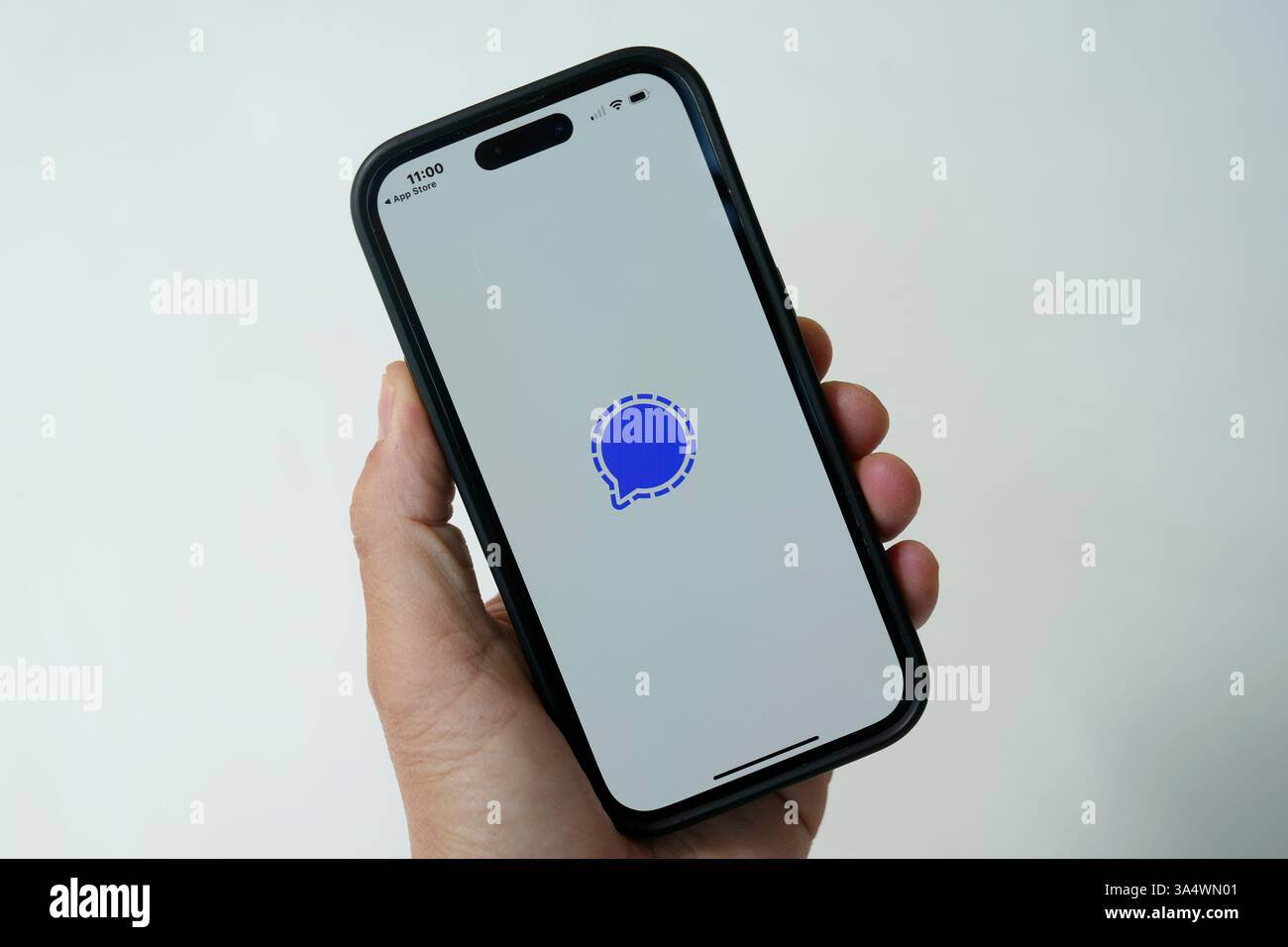 An image of the Signal app is shown on a mobile phone in San Francisco ...
