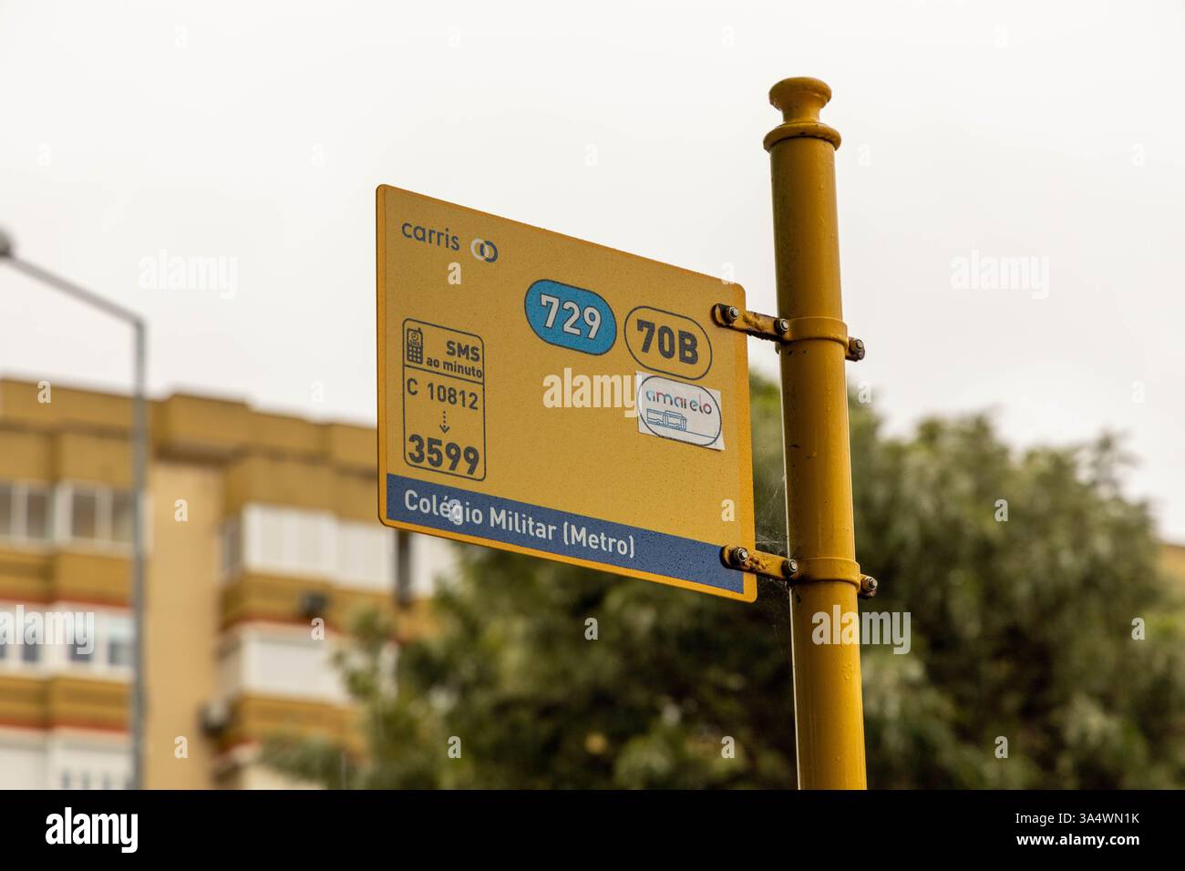 Yellow Carris bus stop sign at bus station Colombo shopping center ...