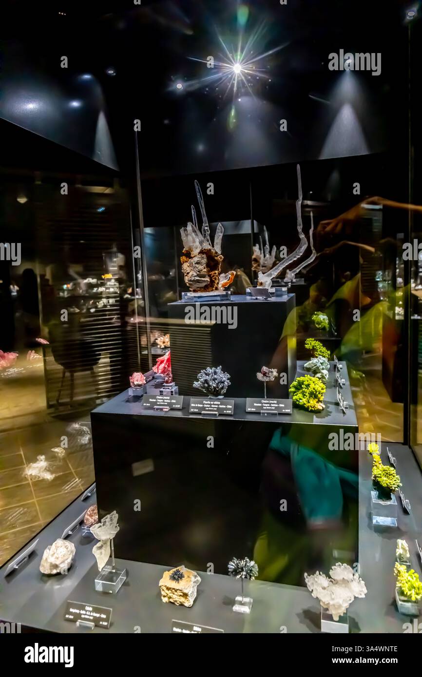 Crystals and gemstones in the Crystal museum in Chamonix. Unusual ...