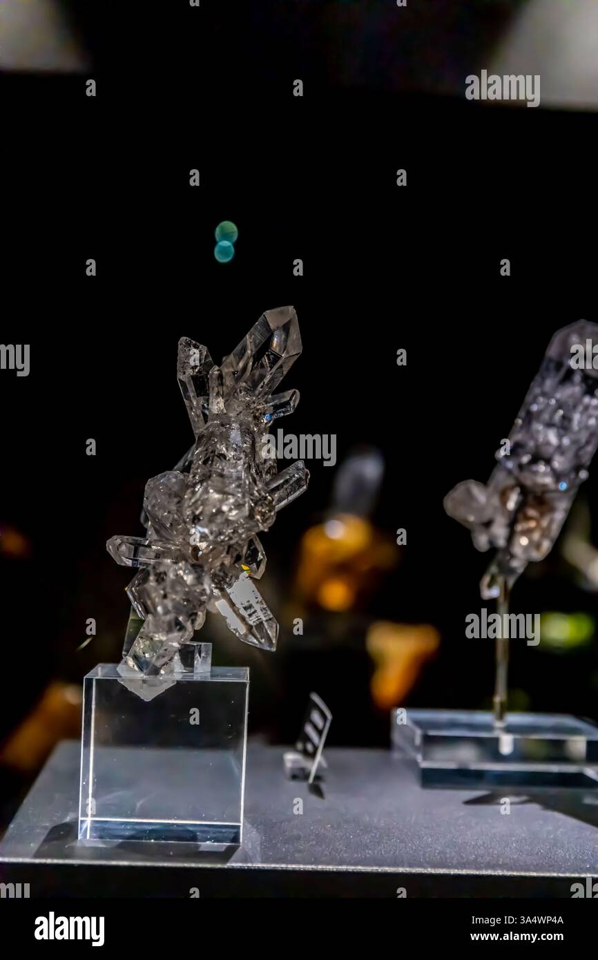 Crystals and gemstones in the Crystal museum in Chamonix. Unusual ...