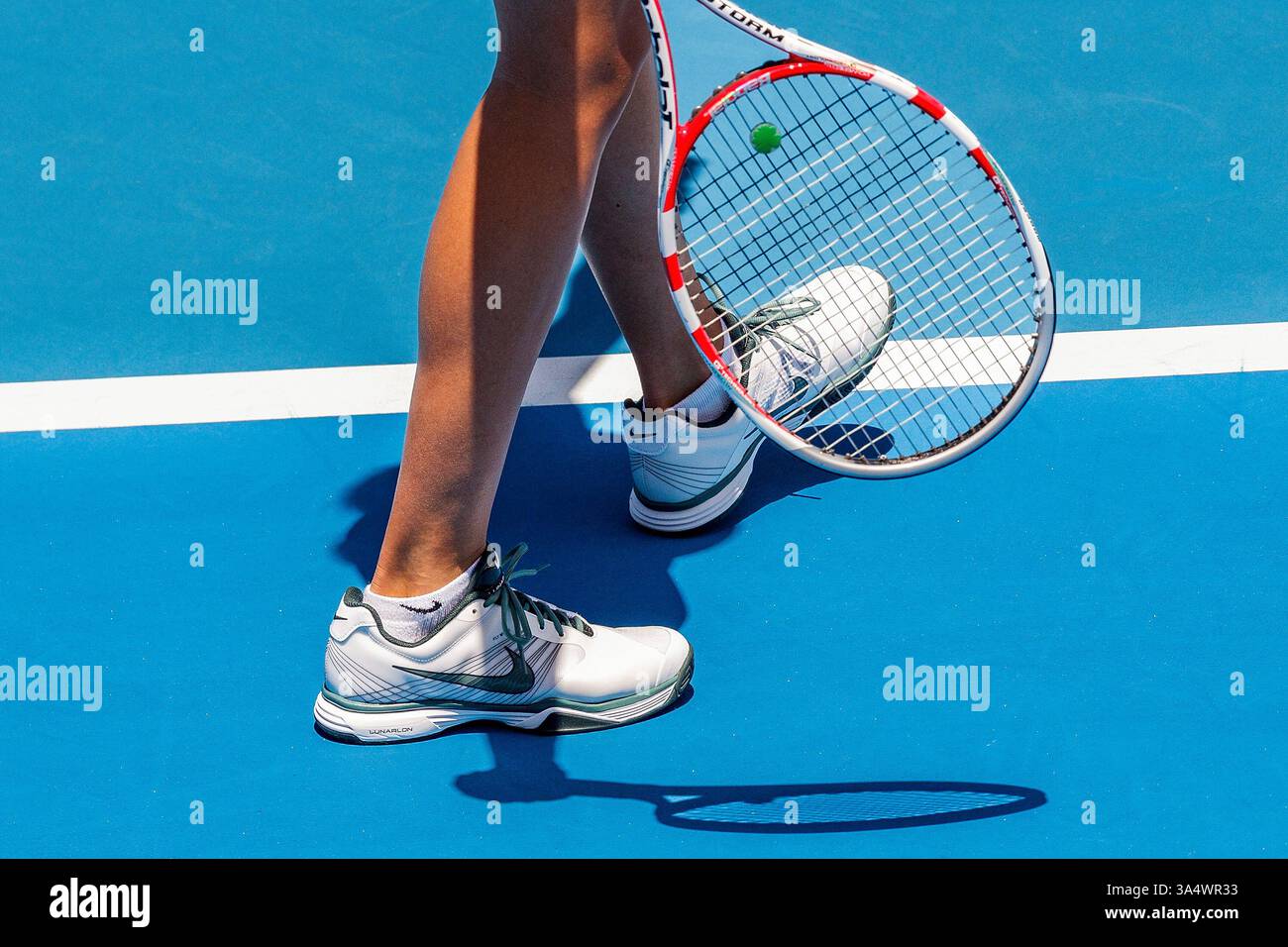 Auckland, New Zealand, 31 December 2012. Tennis player legs and feet ...