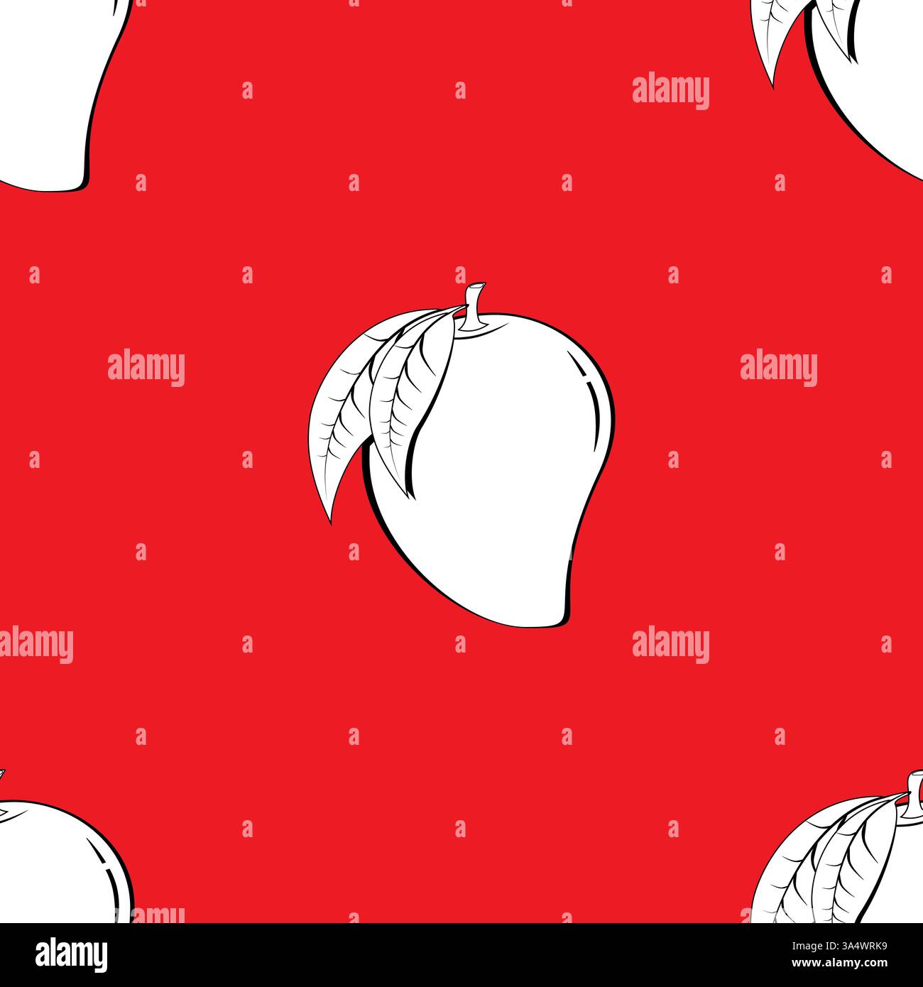 2d line art mango fruit shape contour abstract seamless pattern on blue ...