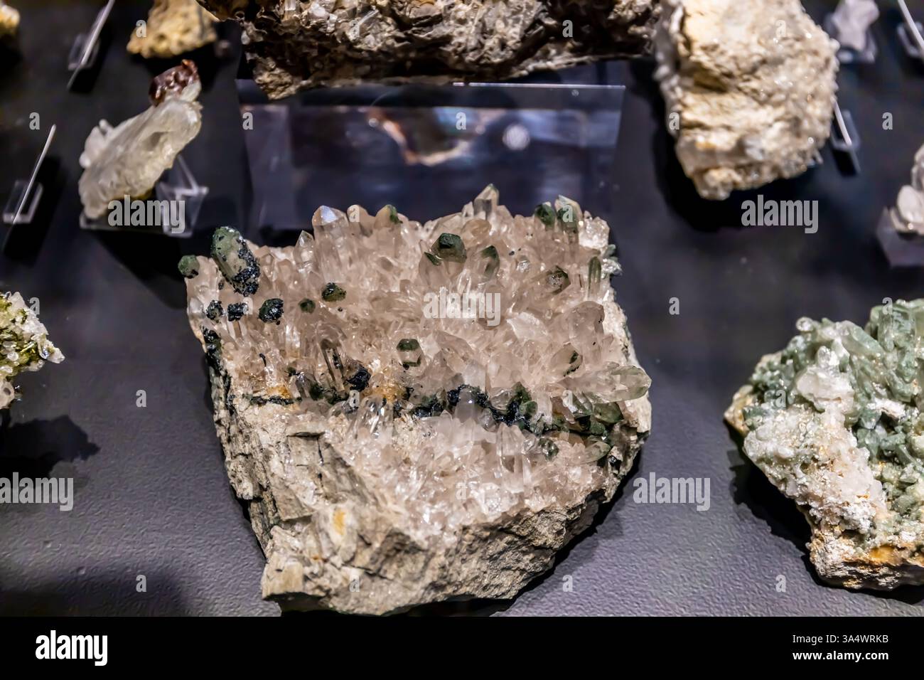Crystals and gemstones in the Crystal museum in Chamonix. Unusual ...