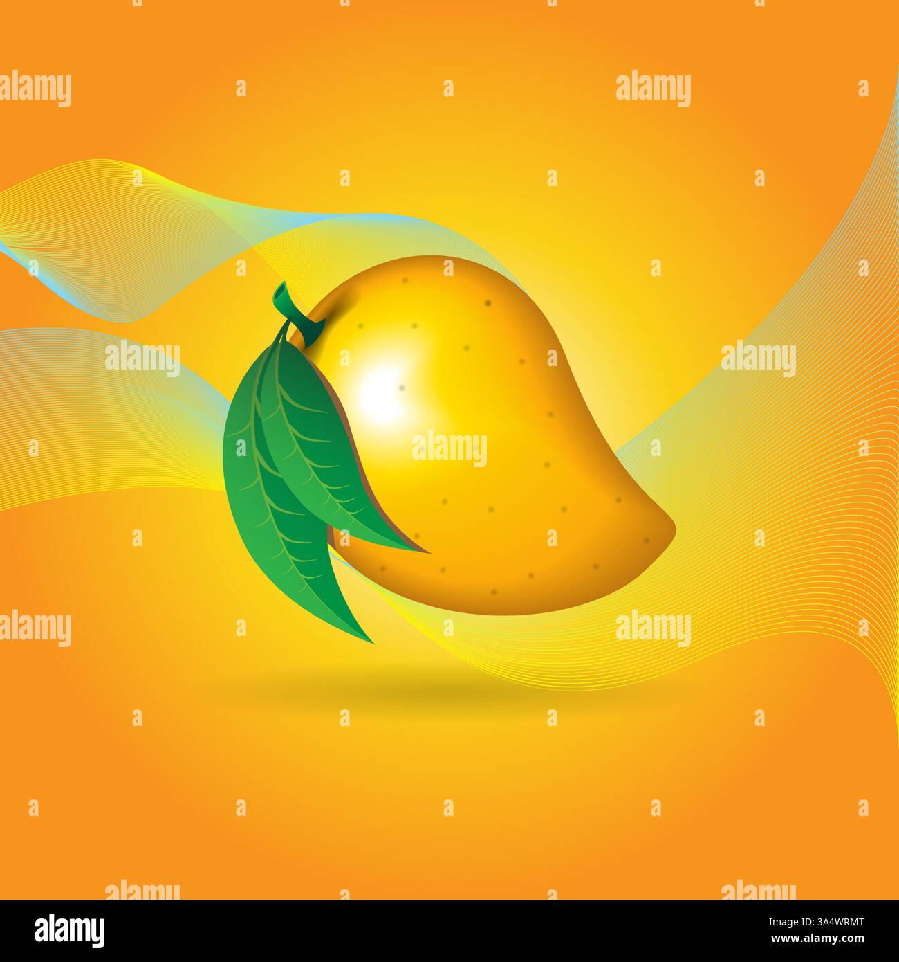 3d mango fruit shape contour abstract seamless pattern on orange with ...