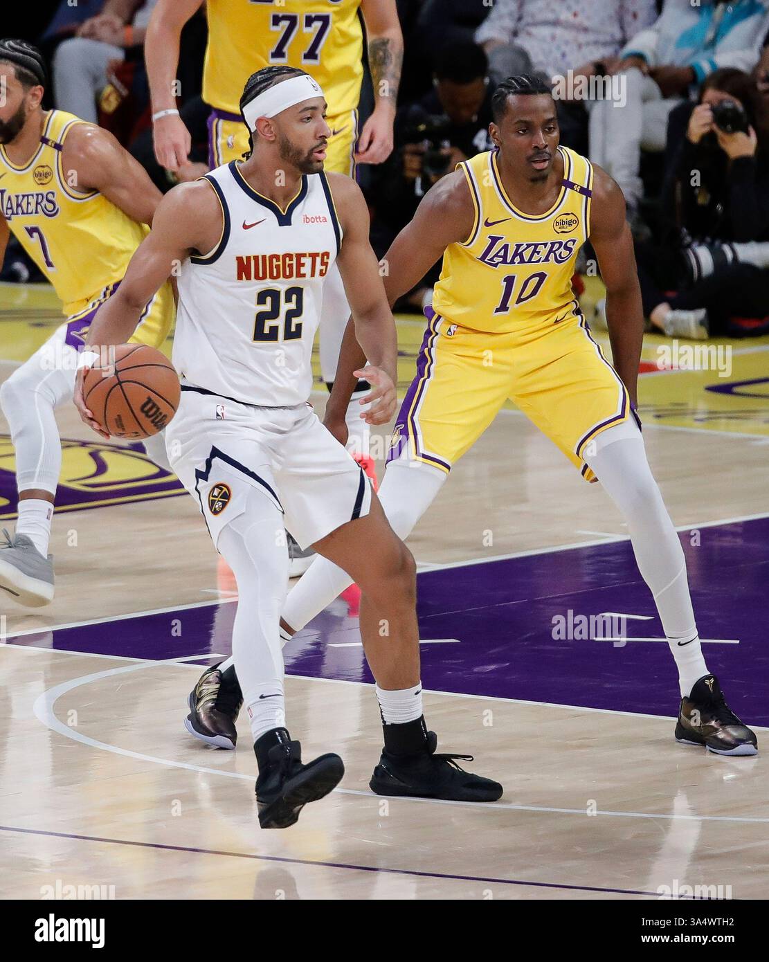 LOS ANGELES, CA - MARCH 19: Denver Nuggets forward Zeke Nnaji (22) dribbles during the Denver ...