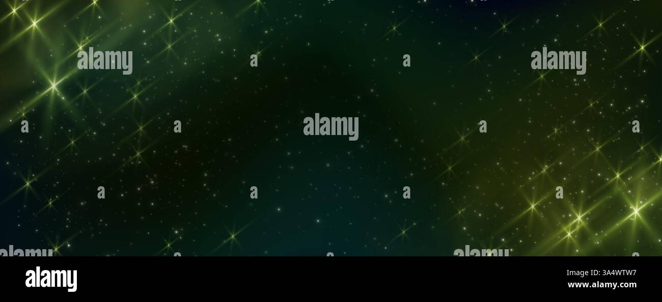 Night sky background with green sparkling stars. Vector realistic ...