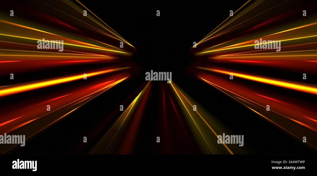 Speed perspective radial lines on black bg - bright orange glowing ...