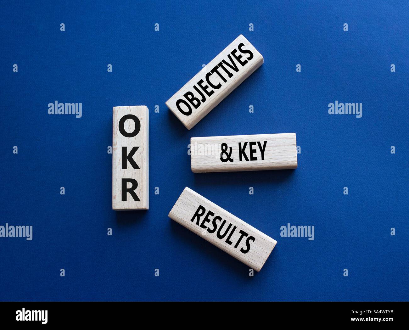 OKR objectives and key results symbol. Wooden blocks with words OKR ...