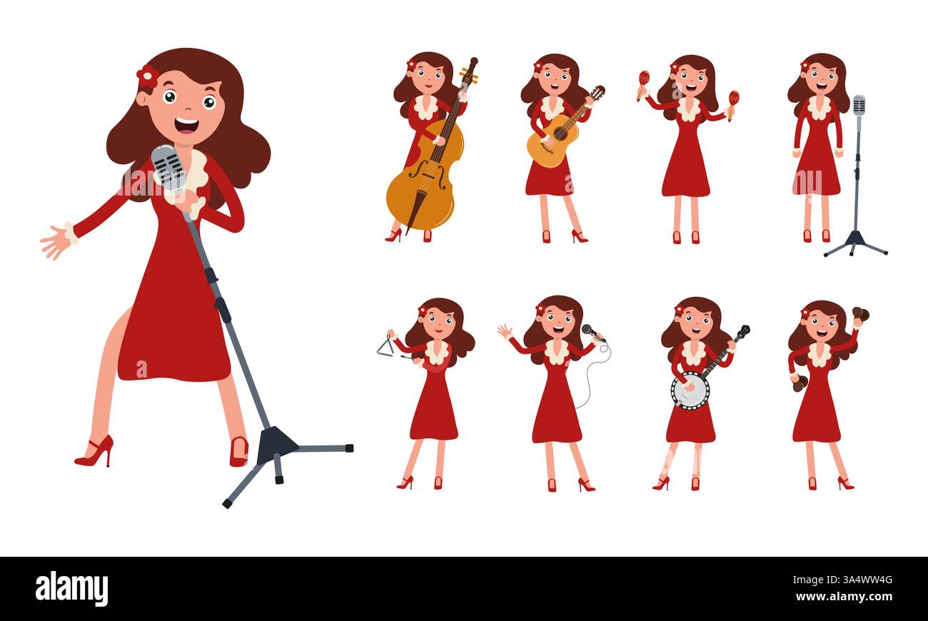 Animated musician performing with various instruments in a lively ...