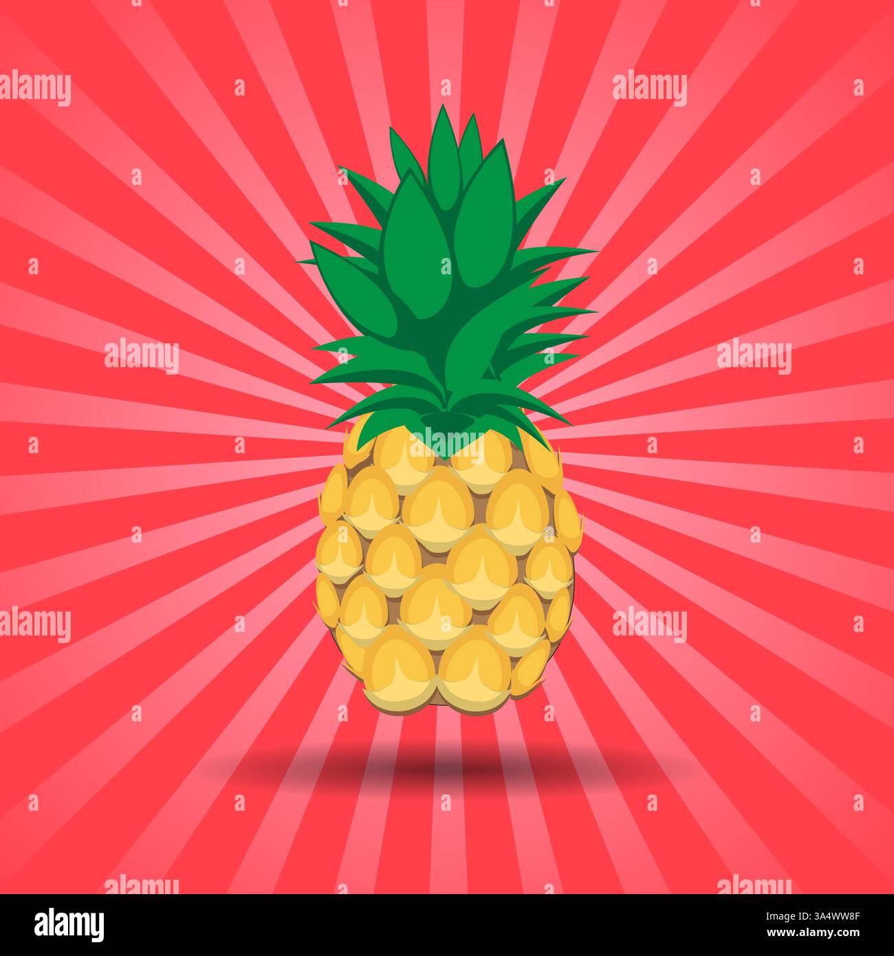 3d colorfull Pineapples fruit contour abstract seamless pattern on red ...