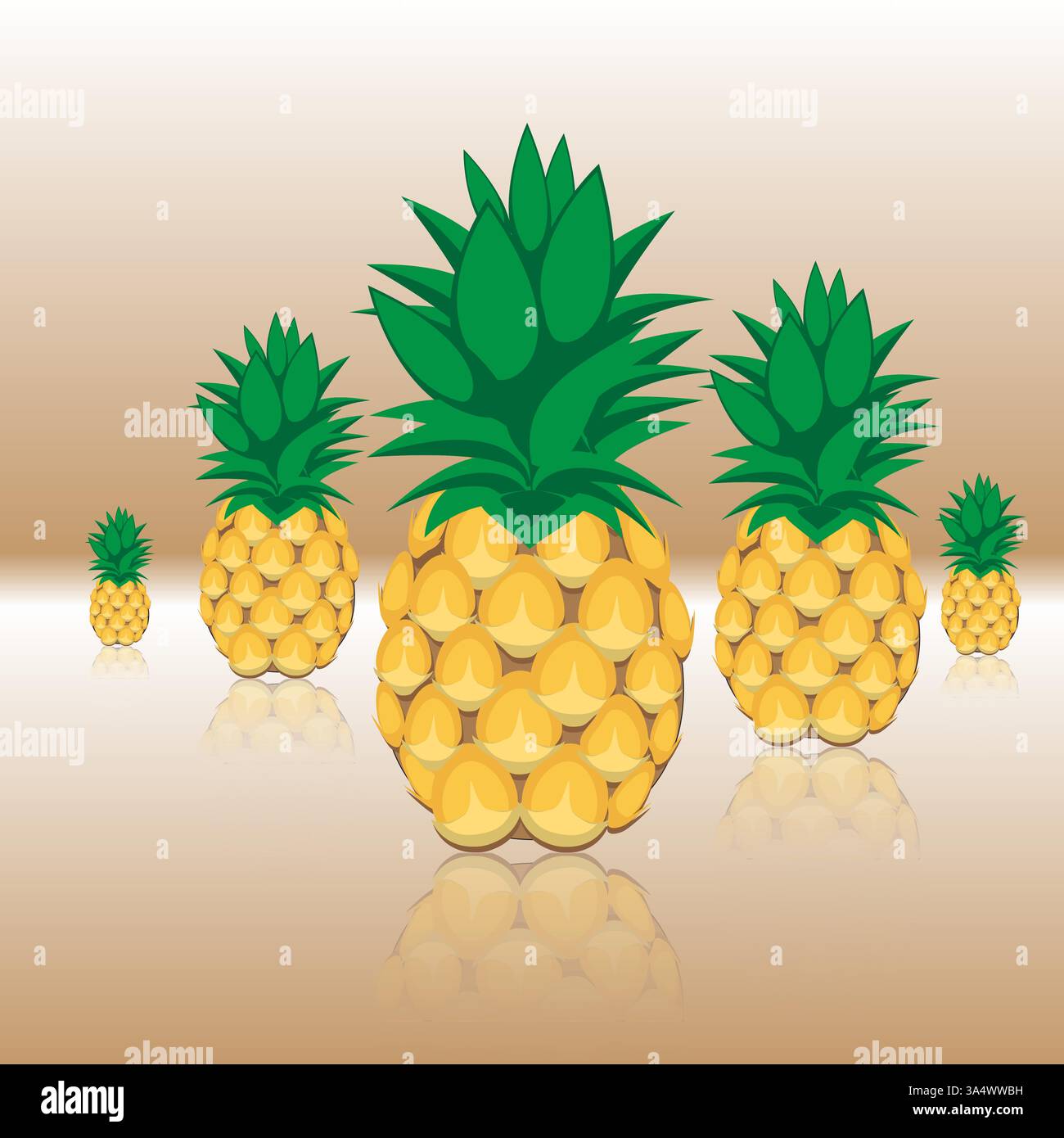 Pineapples fruit contour abstract seamless pattern on brown gradient reflective background for ...