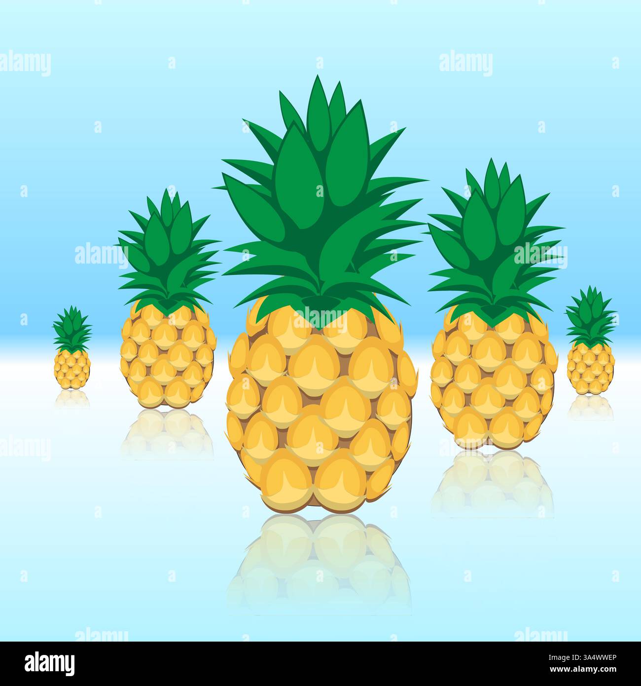 Pineapples fruit contour abstract seamless pattern on blue gradient ...