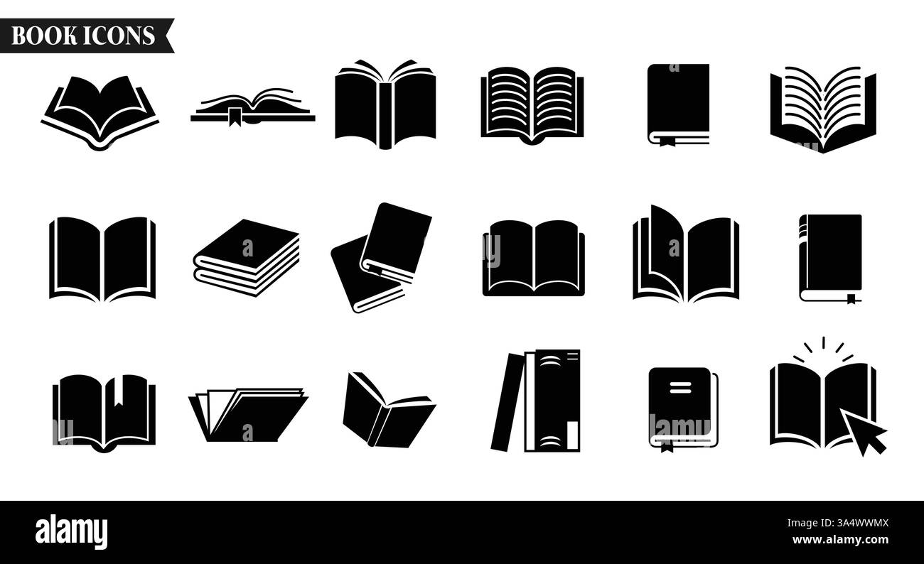 Books icon silhouette clipart set. School textbook drawing icons clip ...
