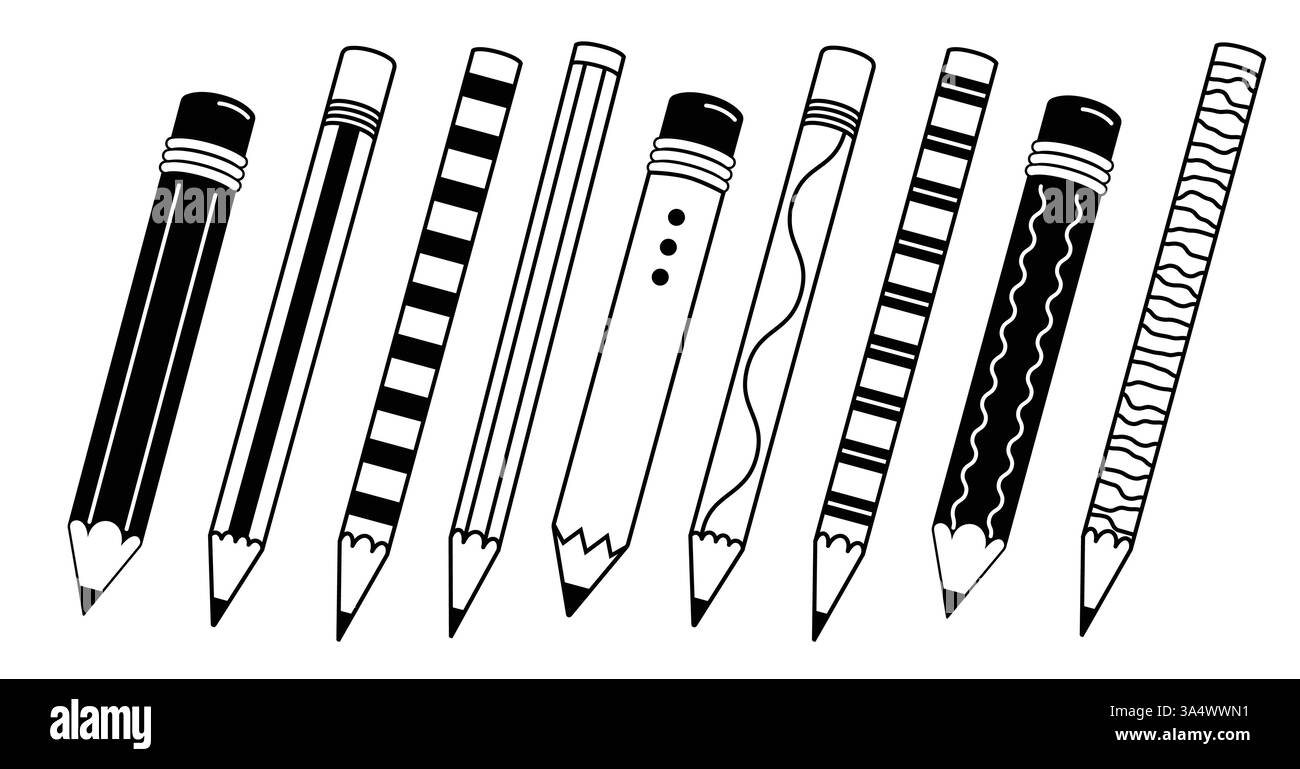 Pencil icon silhouette clipart set. Writing and drawing clip art ...