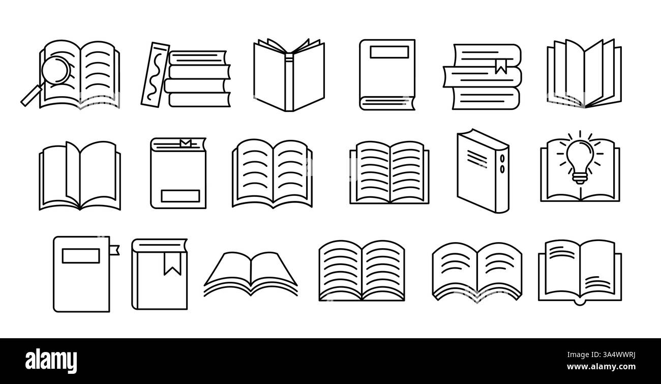 Books outline clipart set. School library elements clip art collection ...