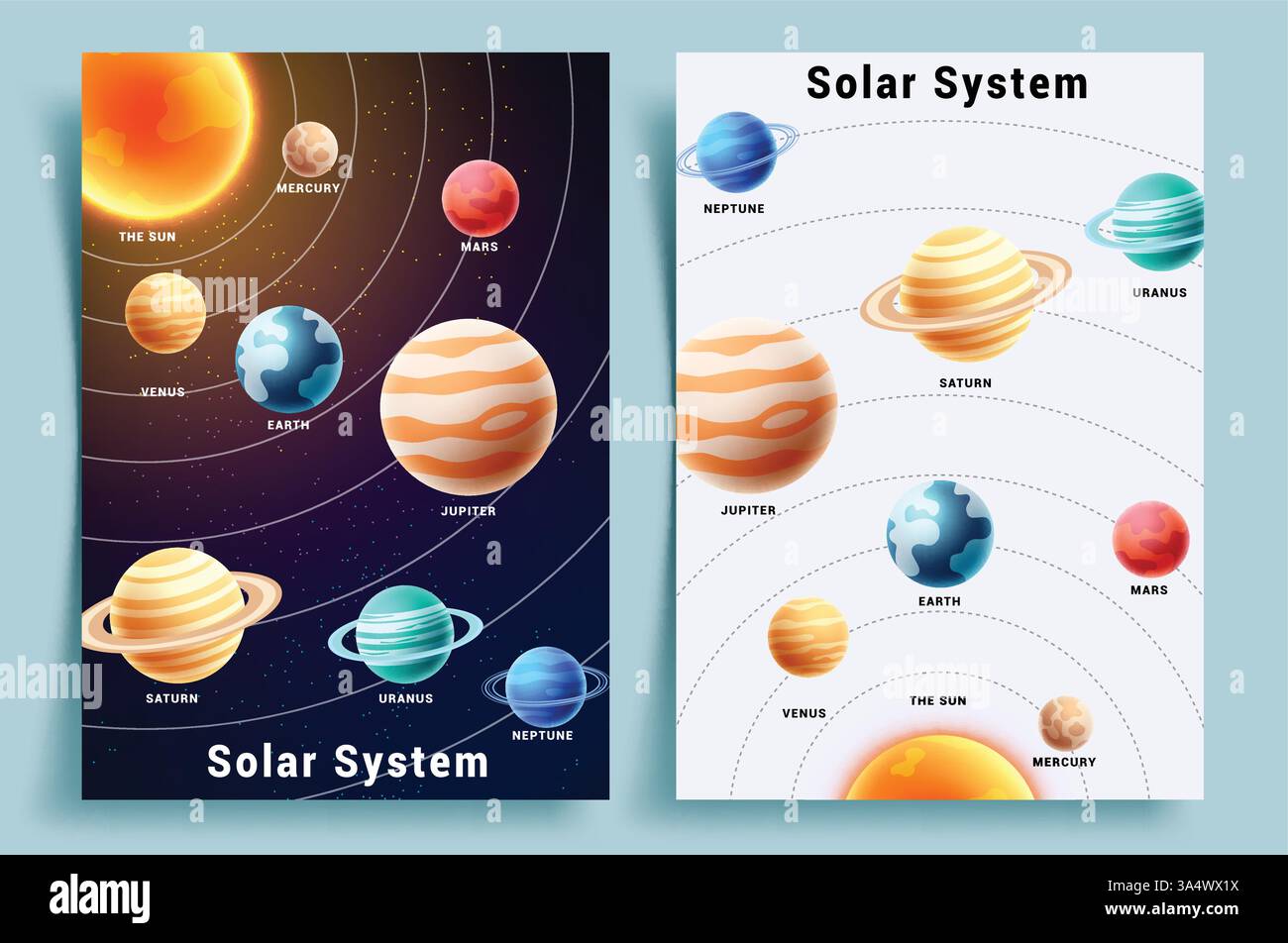 Solar system chart poster set clipart. Outer space chart with planets ...