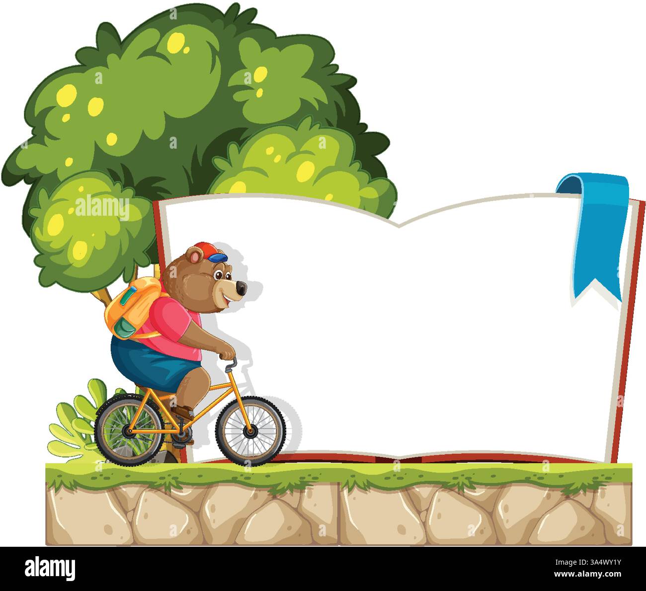 A bear cycles beside a large open book Stock Vector Image & Art - Alamy