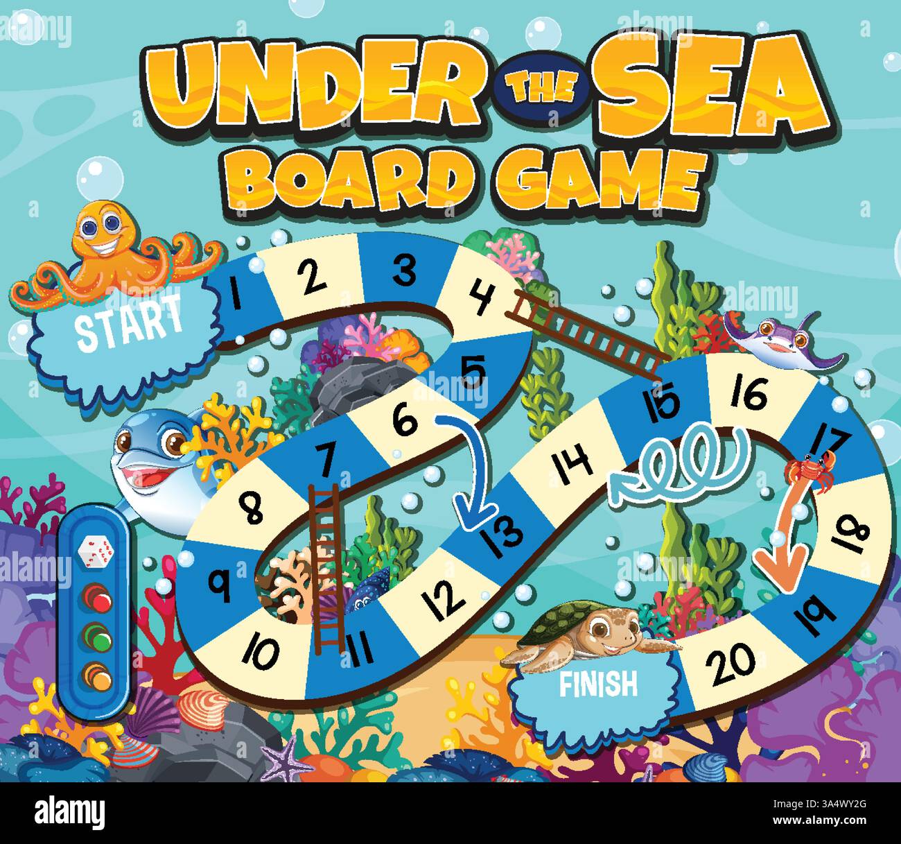 Colorful ocean-themed board game with marine animals Stock Vector Image ...