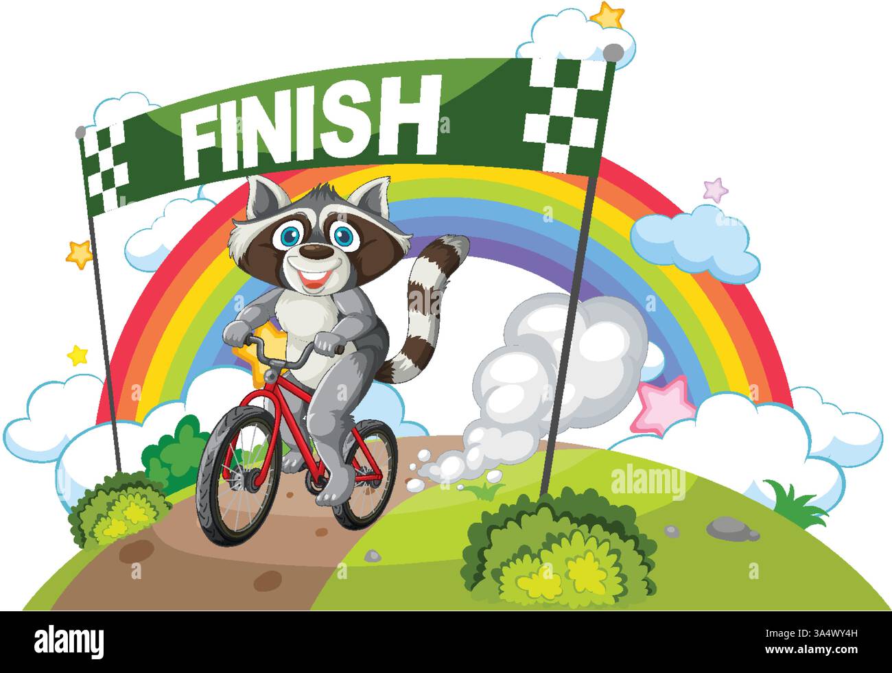Raccoon cycling under a rainbow finish line Stock Vector Image & Art ...