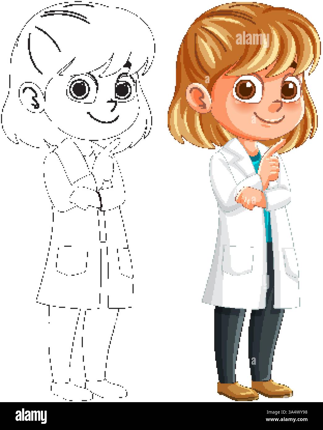 Cartoon girl in lab coat, smiling confidently Stock Vector Image & Art ...