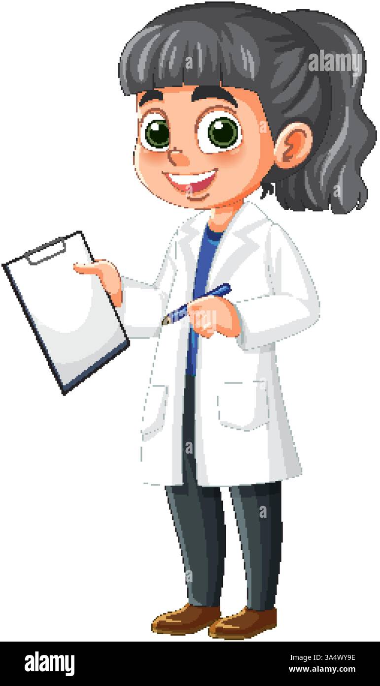 Cartoon girl in lab coat holding clipboard Stock Vector Image & Art - Alamy