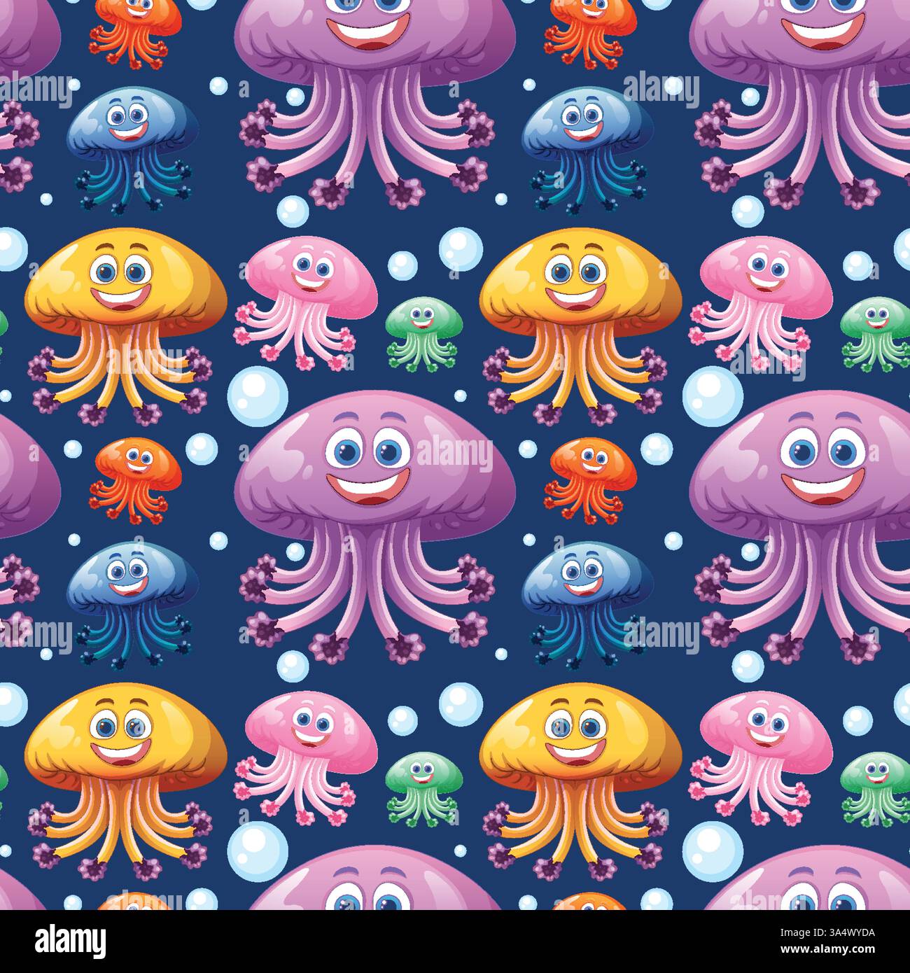 Vibrant sea creatures with smiling faces and bubbles Stock Vector Image ...