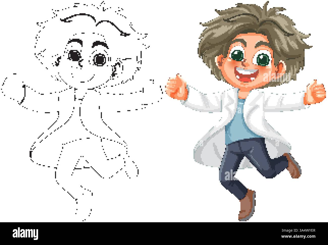 Happy scientist character in vibrant vector illustration Stock Vector ...