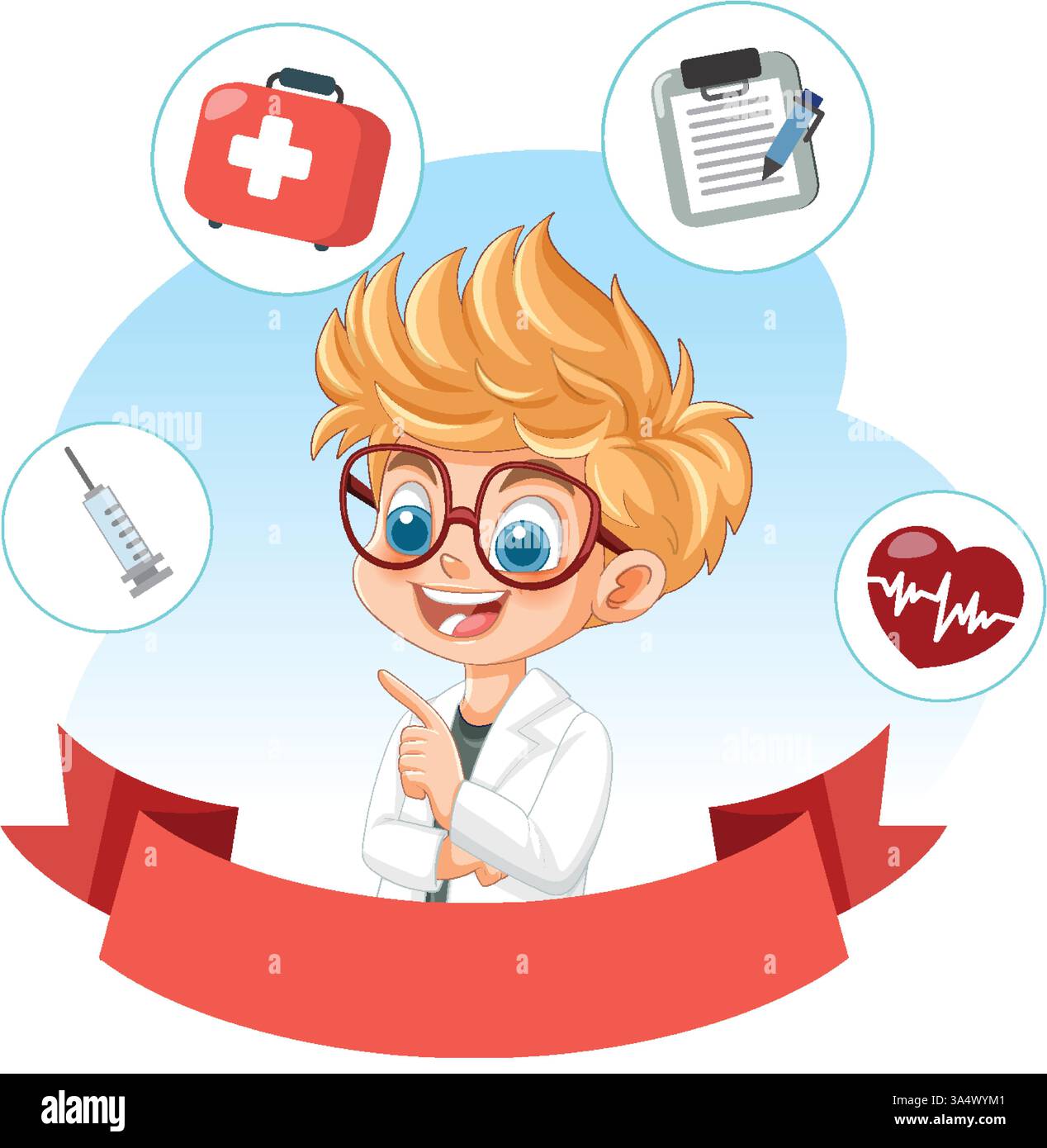 Cartoon doctor surrounded by healthcare symbols Stock Vector Image ...