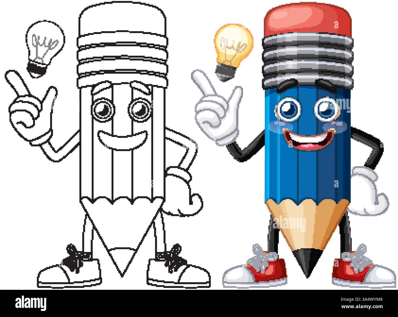 A vibrant vector illustration of a smiling pencil character with a ...