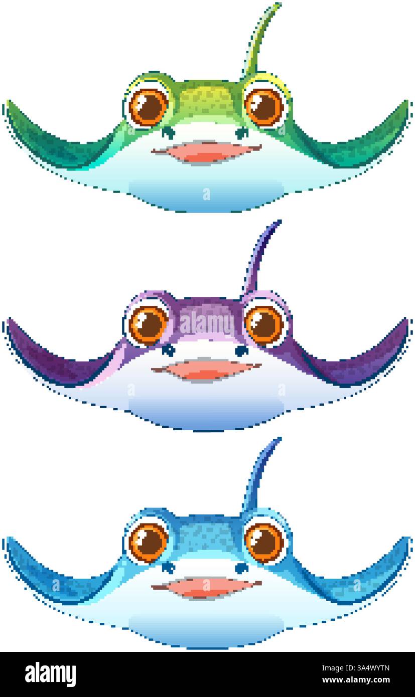 Three vibrant stingrays with expressive eyes Stock Vector Image & Art ...