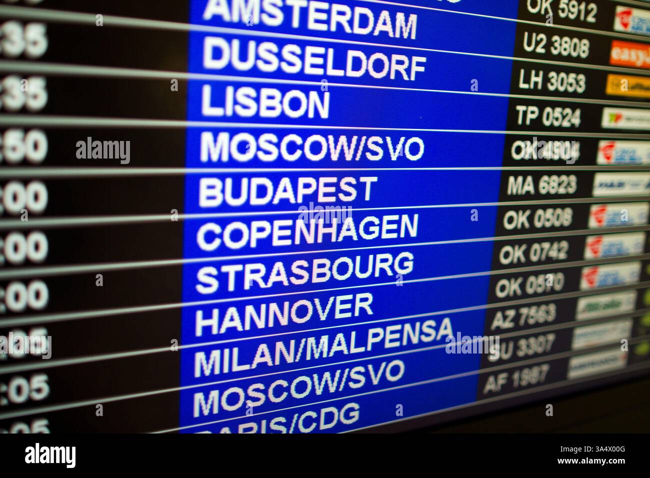 Departure screen in Prag airport in 2012 Stock Photo - Alamy