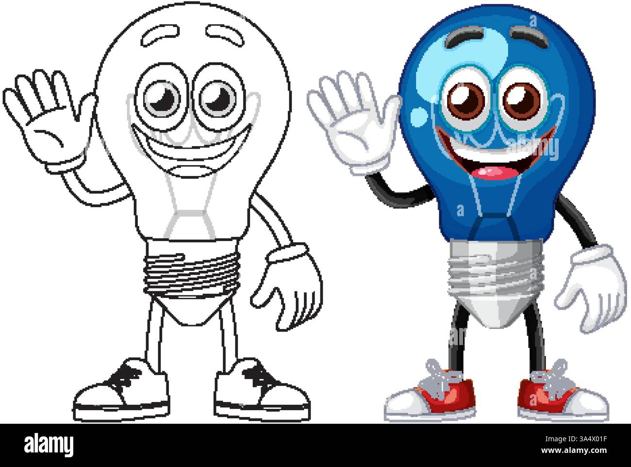 Vector illustration of a smiling light bulb character waving, featuring ...