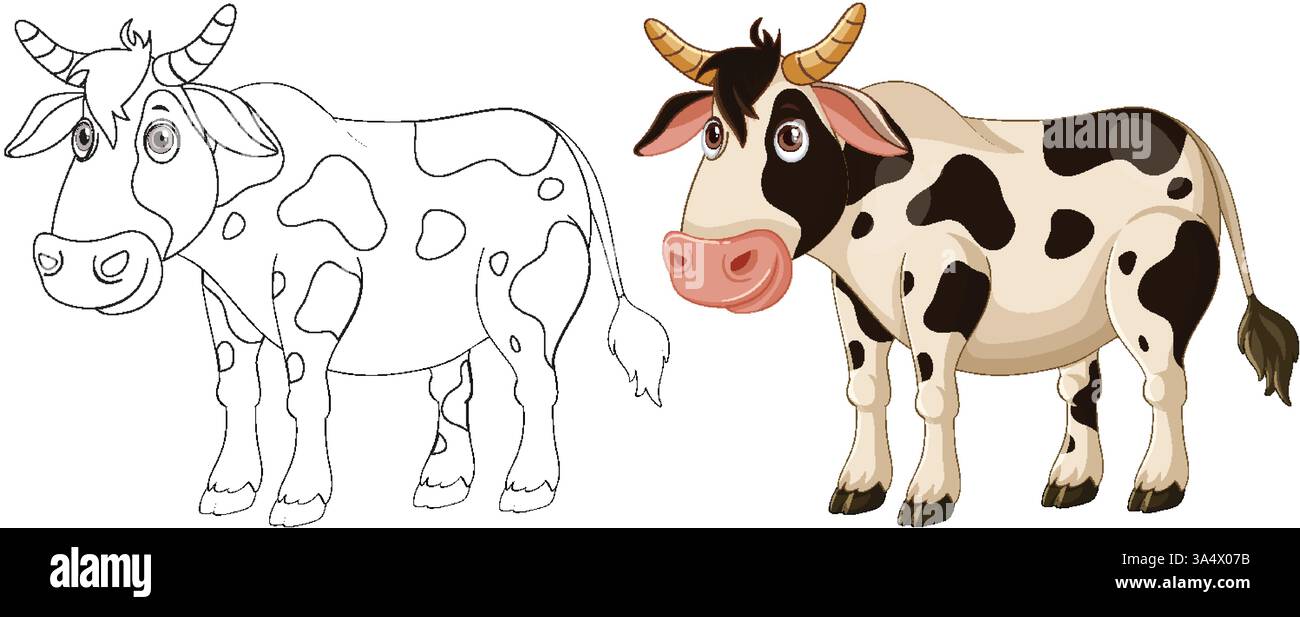 Colorful and outlined cartoon cow illustration Stock Vector Image & Art ...