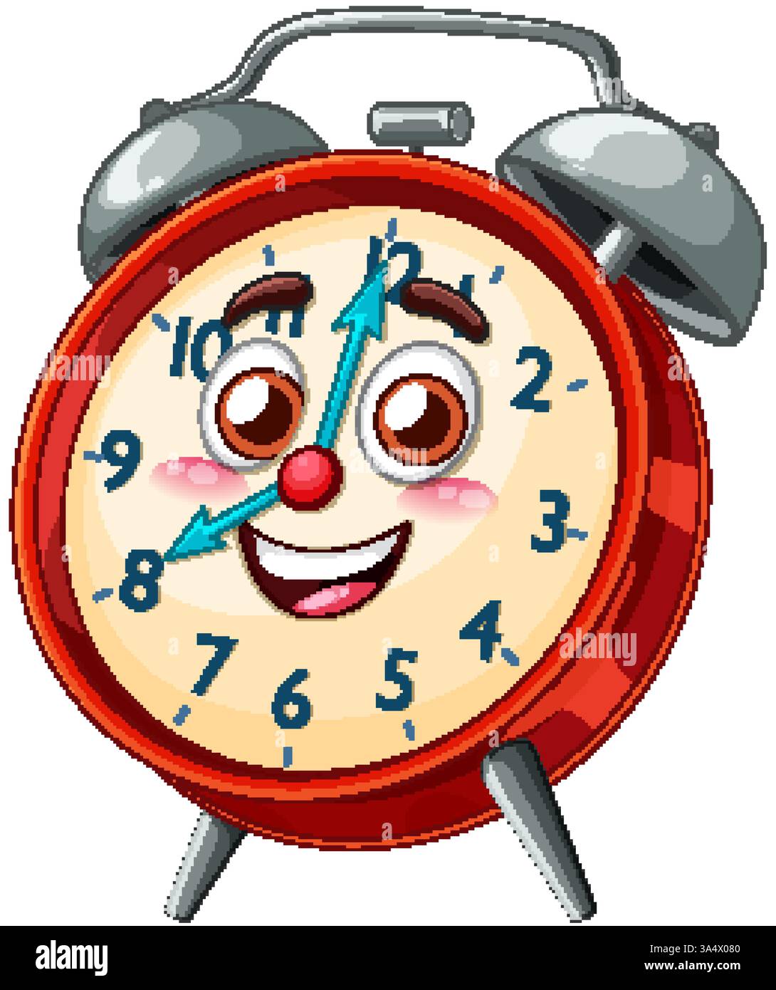 A vibrant vector illustration of a smiling alarm clock with expressive ...