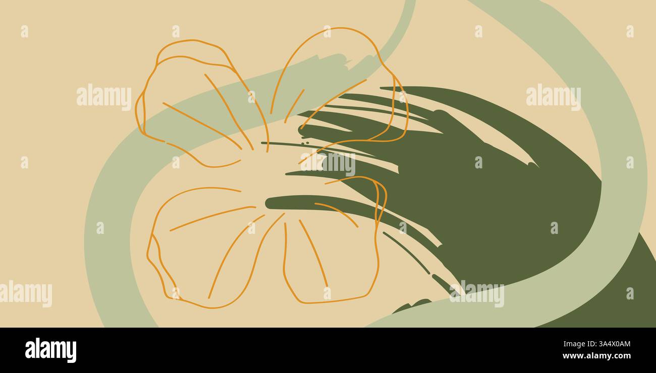 Abstract Botanical Illustration with Minimalist Design and Warm Color ...