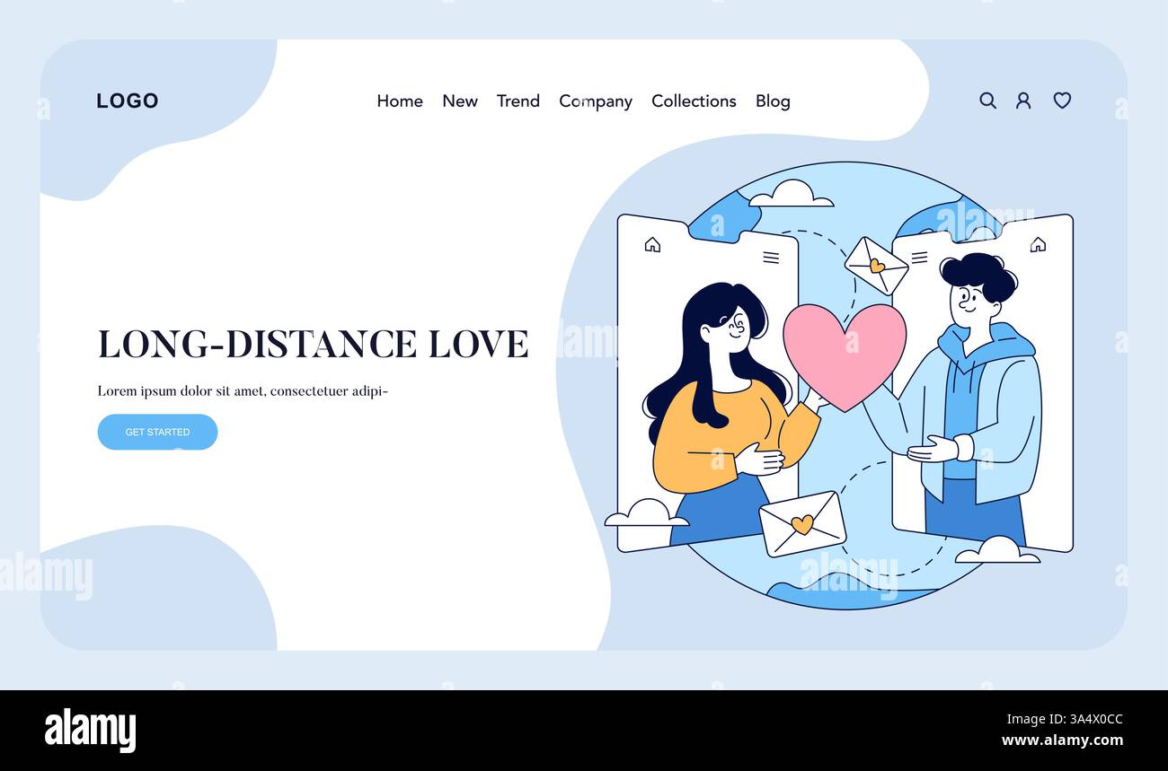 Long Distance Love concept. Illustrates a couple communicating through ...