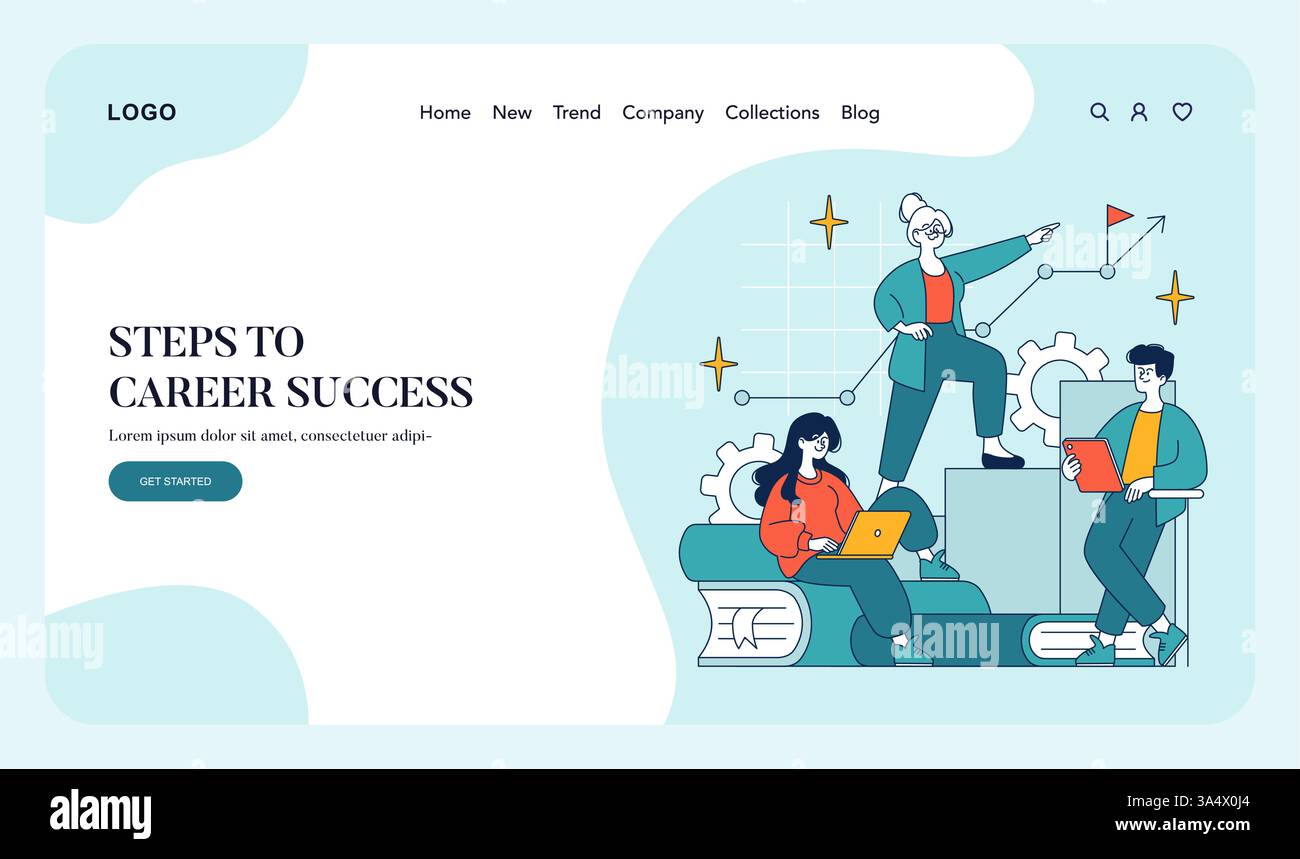 Steps to career success concept. A visual guide highlighting essential actions and mindset ...