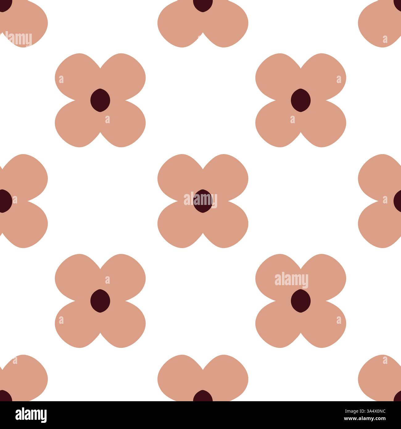 Seamless Beige Flower Pattern With Brown Centers on White Background ...