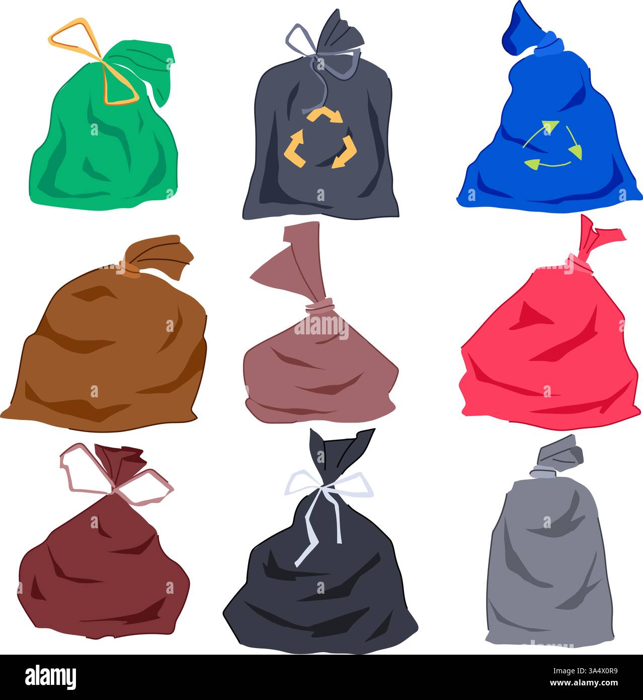 compostable trash bag set cartoon vector illustration Stock Vector ...