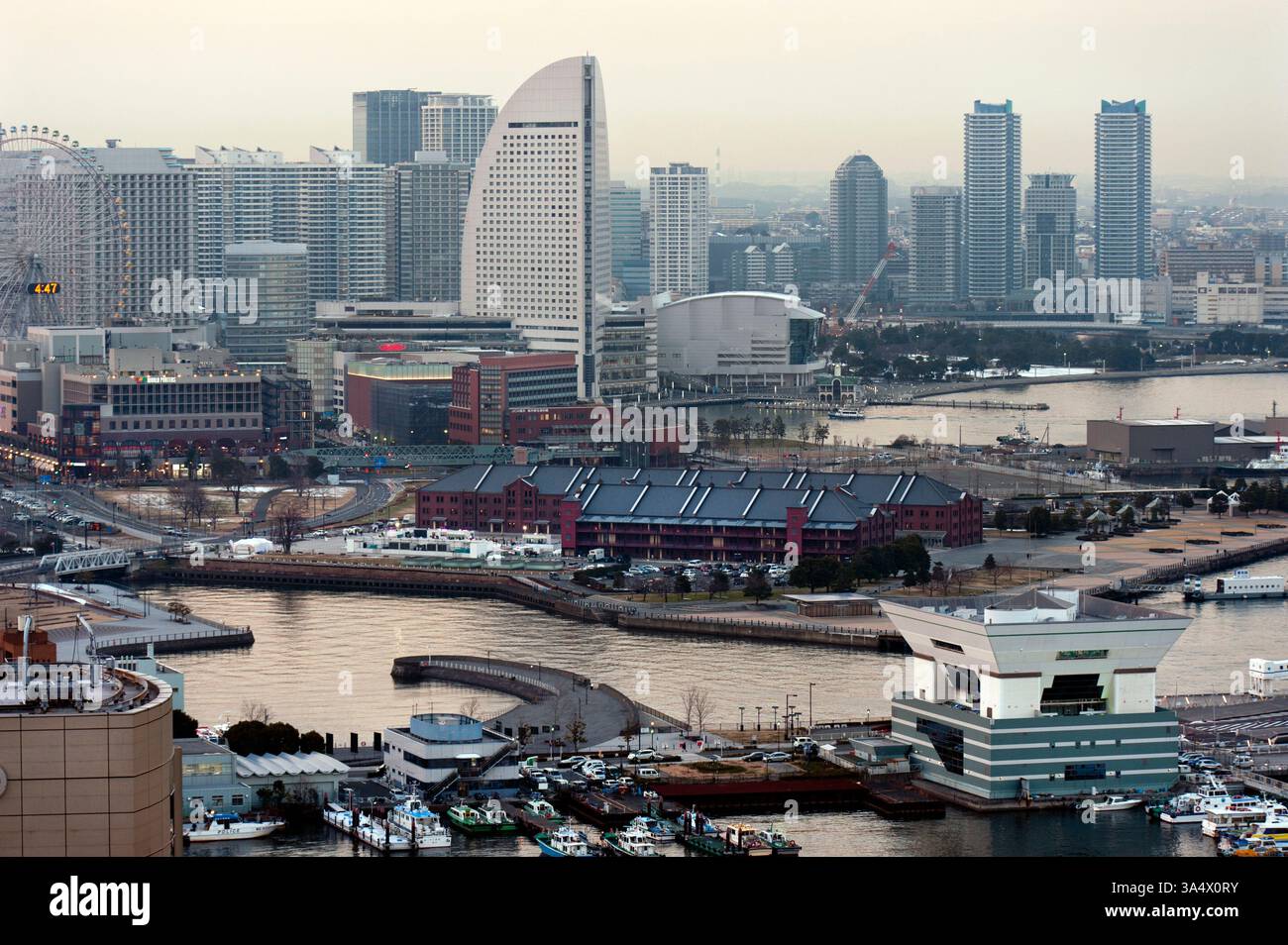 Sail-shaped InterContinental Yokohama Grand Hotel and the Minato Mirai 21 (MM21) commercial ...