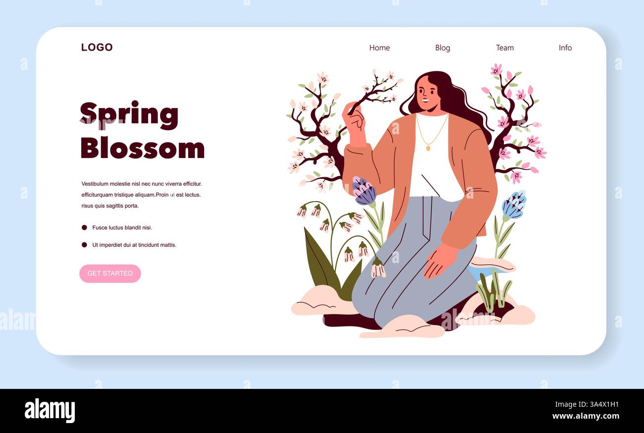 Spring Equinox Day illustration. A woman embraces nature, surrounded by ...