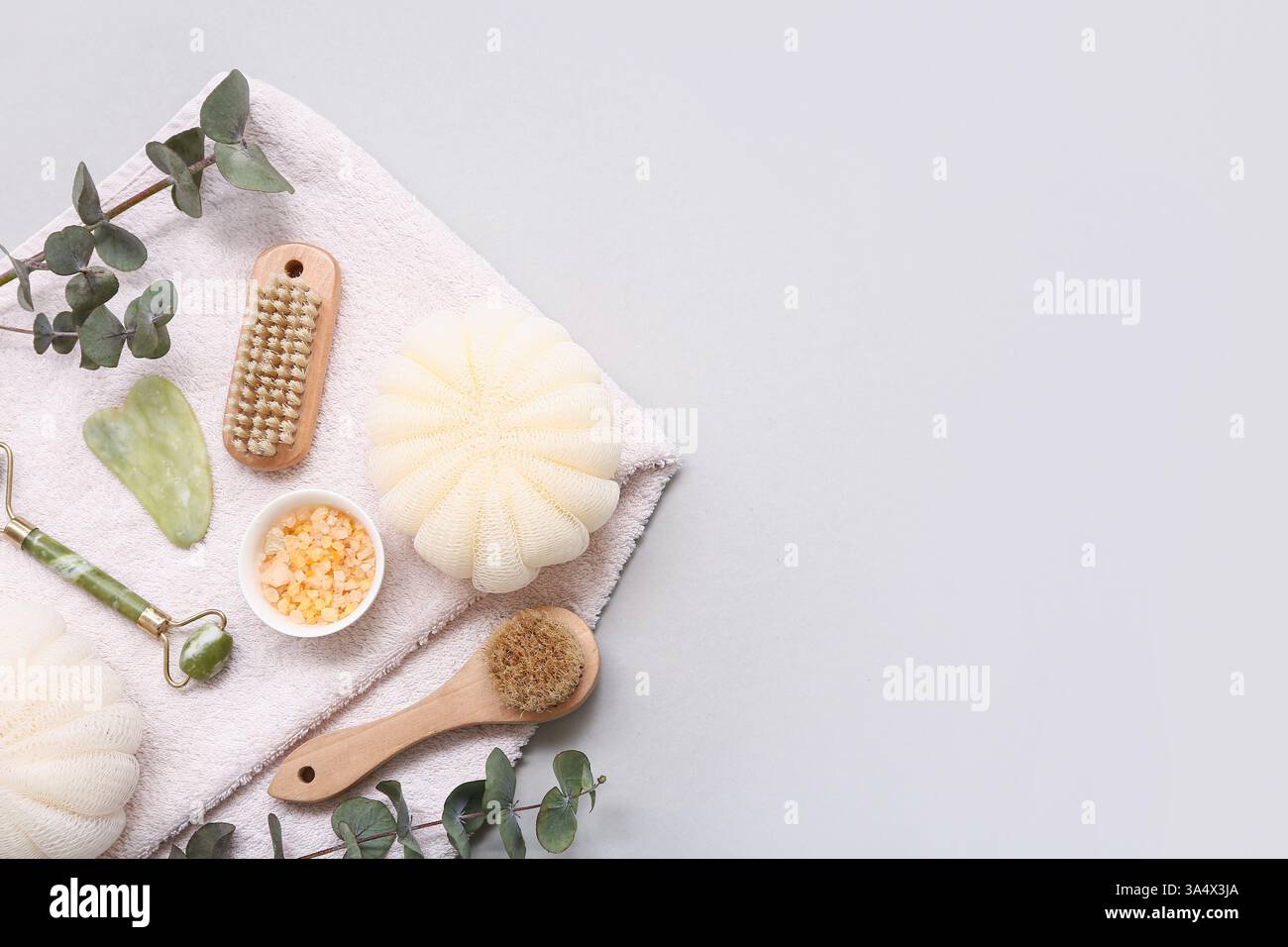 Facial massage tools, bath sponge, towel, sea salt, body massage ...