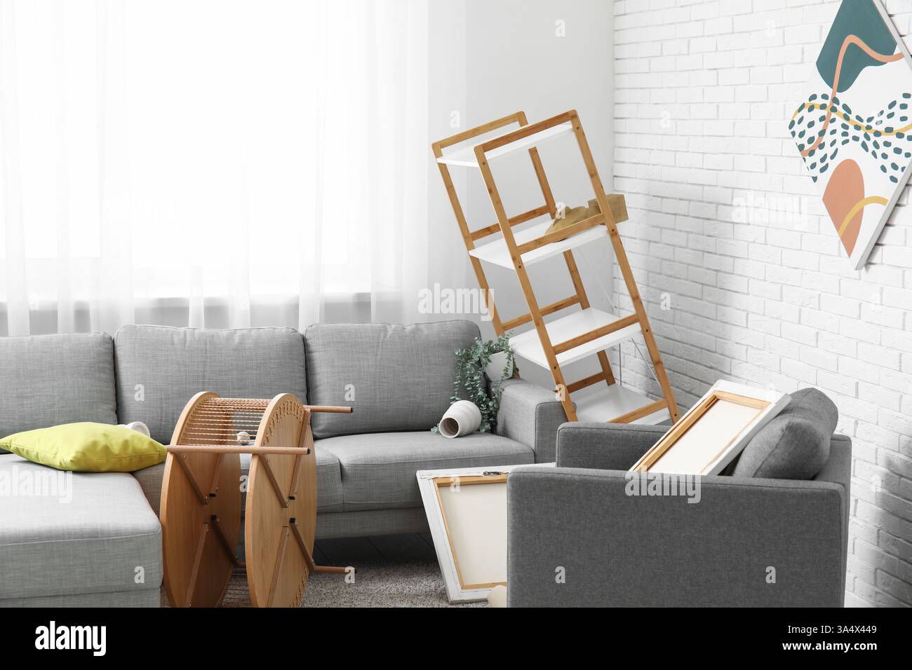 Interior of living room after strong earthquake Stock Photo - Alamy