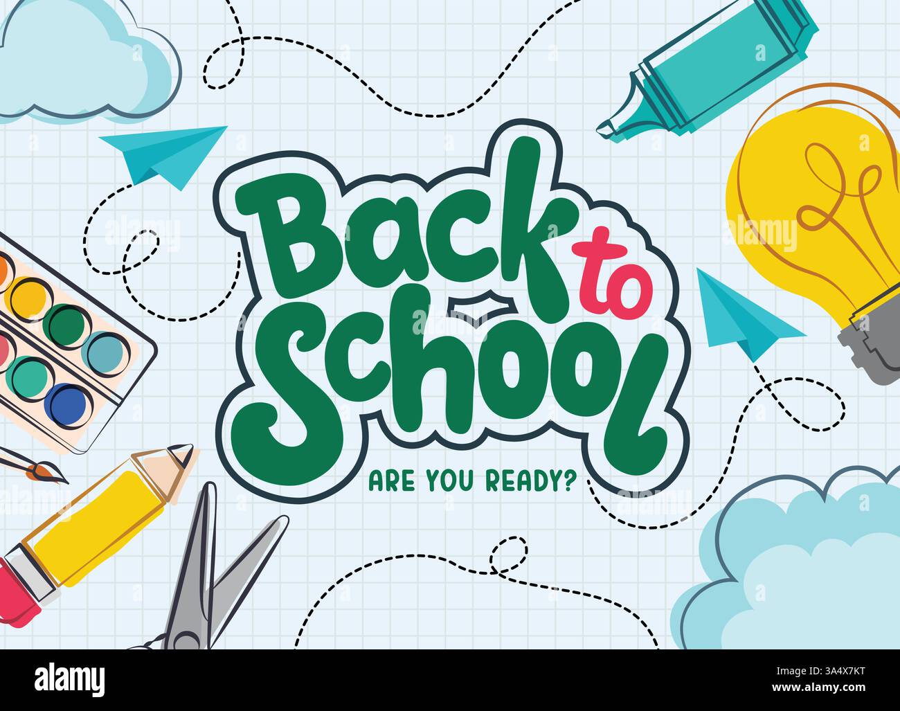 Back to school drawing clipart background. School educational elements ...