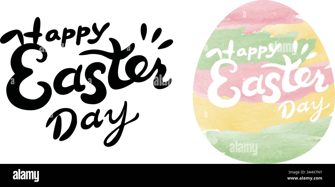Happy Easter hand-lettering in an egg-shaped frame. Fresh watercolor ...